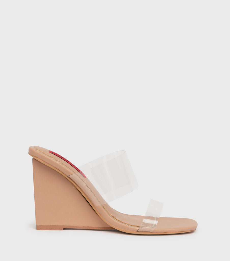 Hannah Nude Perspex Wedge Shoes – London Rebel