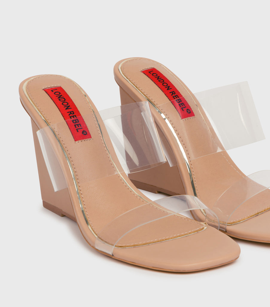Hannah Nude Perspex Wedge Shoes – London Rebel