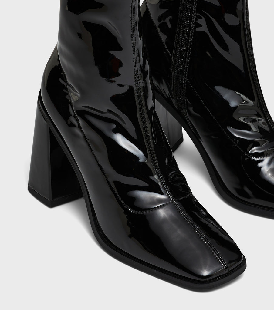 Malin Black Block Heel Sock Boots – London Rebel