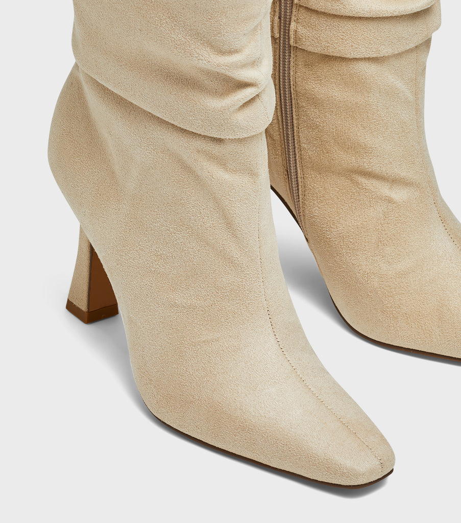 Nadia Cream Ruched Ankle Boots – London Rebel