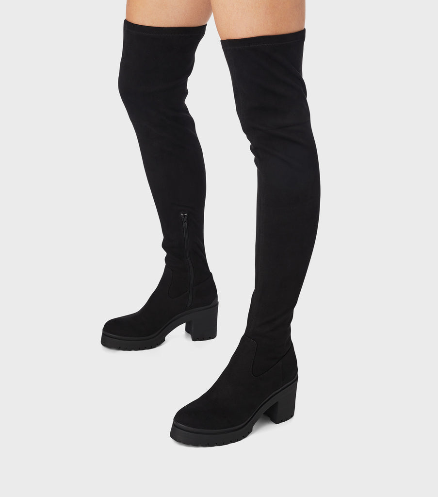 Nancy Black Over The Knee Heeled Boots – London Rebel