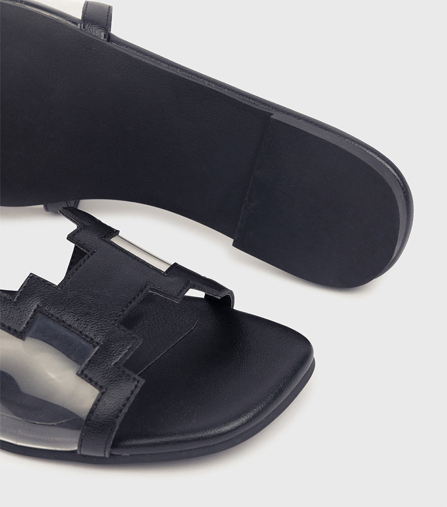 Juliet Black Perspex Flat Sandal – London Rebel